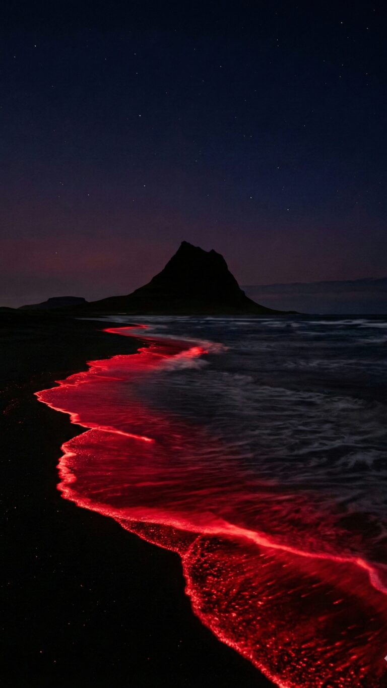 Mystic Red Glowing Waves: Dark 4K Phone Wallpaper - 4k Mobile Wallpapers