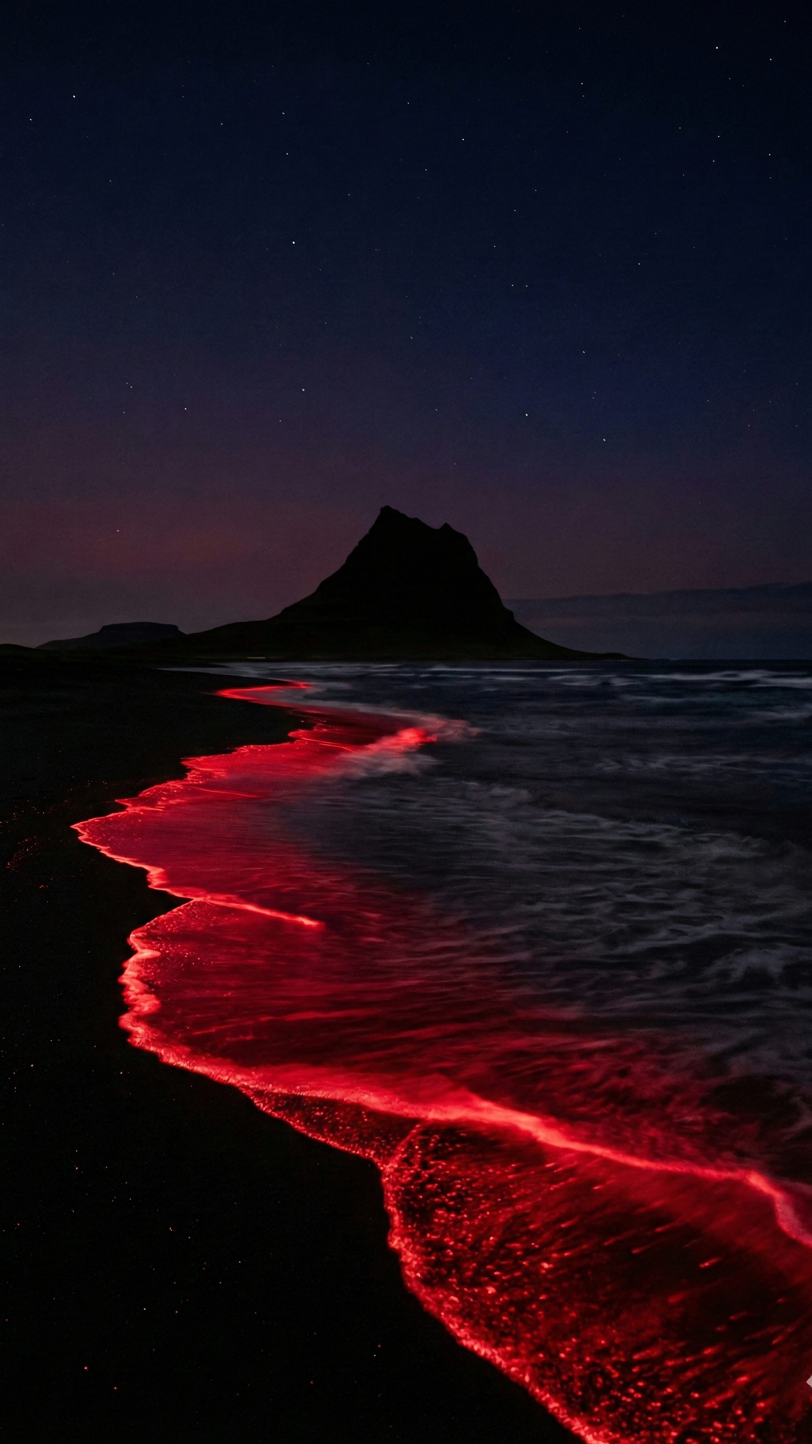 Mystic Red Glowing Waves - 4K Dark Night Wallpaper (AI Digital Art ...