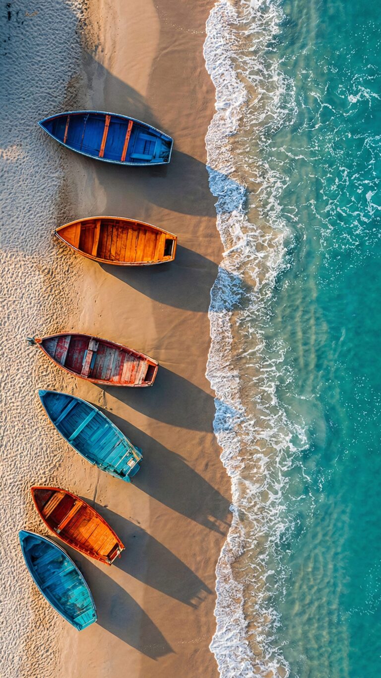 Aerial Beach View Colorful Boats: Aesthetic 4K Phone Wallpaper - 4k ...