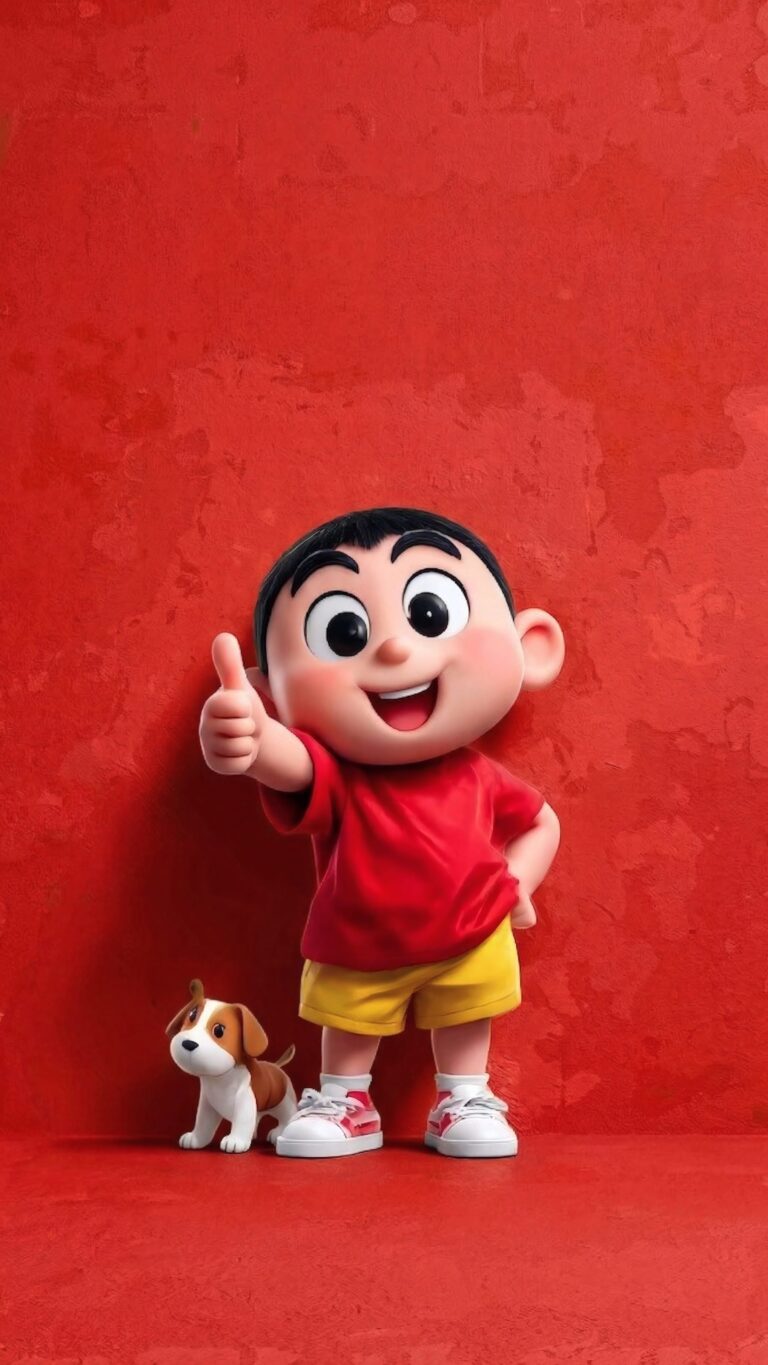 Cute 3D Cartoon Boy and Dog on Red Background - 4K Mobile Wallpaper ...